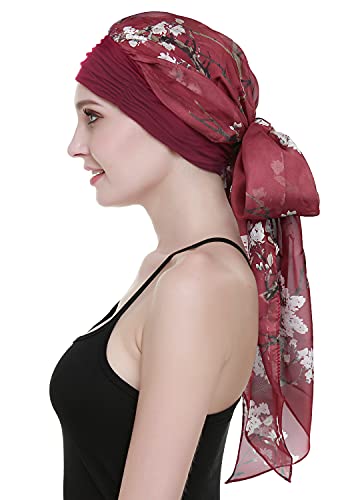 Women's Cancer Headwear Bamboo Scarf with Cap Compliments Head Wraps Chemo Turbans