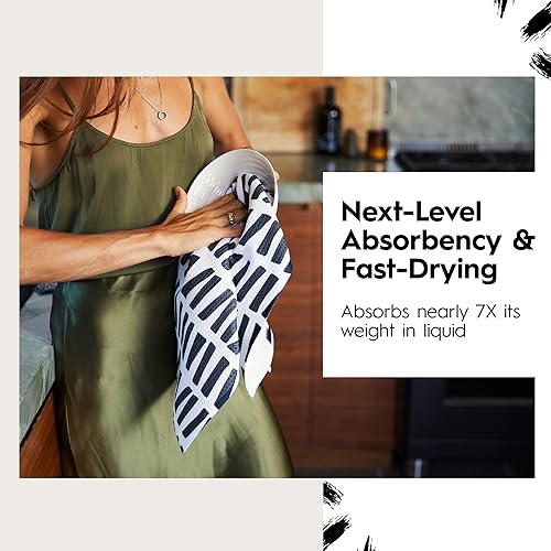 GEOMETRY Kitchen Tea Towel - Quick Dry Microfiber Cloth Dish Towels for Kitchen Drying - 18" x 30" Premium Quick Dry Towel - Every Sunday + Every Level (Every Bloom 2-Pack Set)