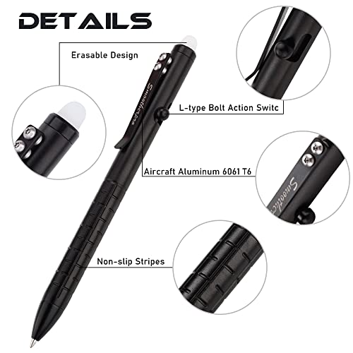 SMOOTHERPRO Erasable Bolt Action Pen Compatible with Pilot FriXion Refill Stainless Steel Pocket Clip Refillable Retractable Pen for Office School Calligraphy Practice Black (SAF150)