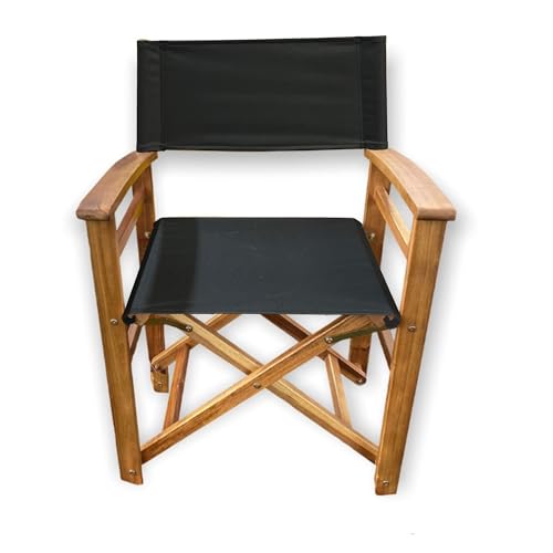 Patio Wise Classic Wooden Folding Director's Chair, 18-Inch Foldable Indoor/Outdoor Seat, Collapsible & Portable Style, 23.5" L x 20" W x 33.5" H, Wood Frame & Arms, Heavy-Duty Black Canvas