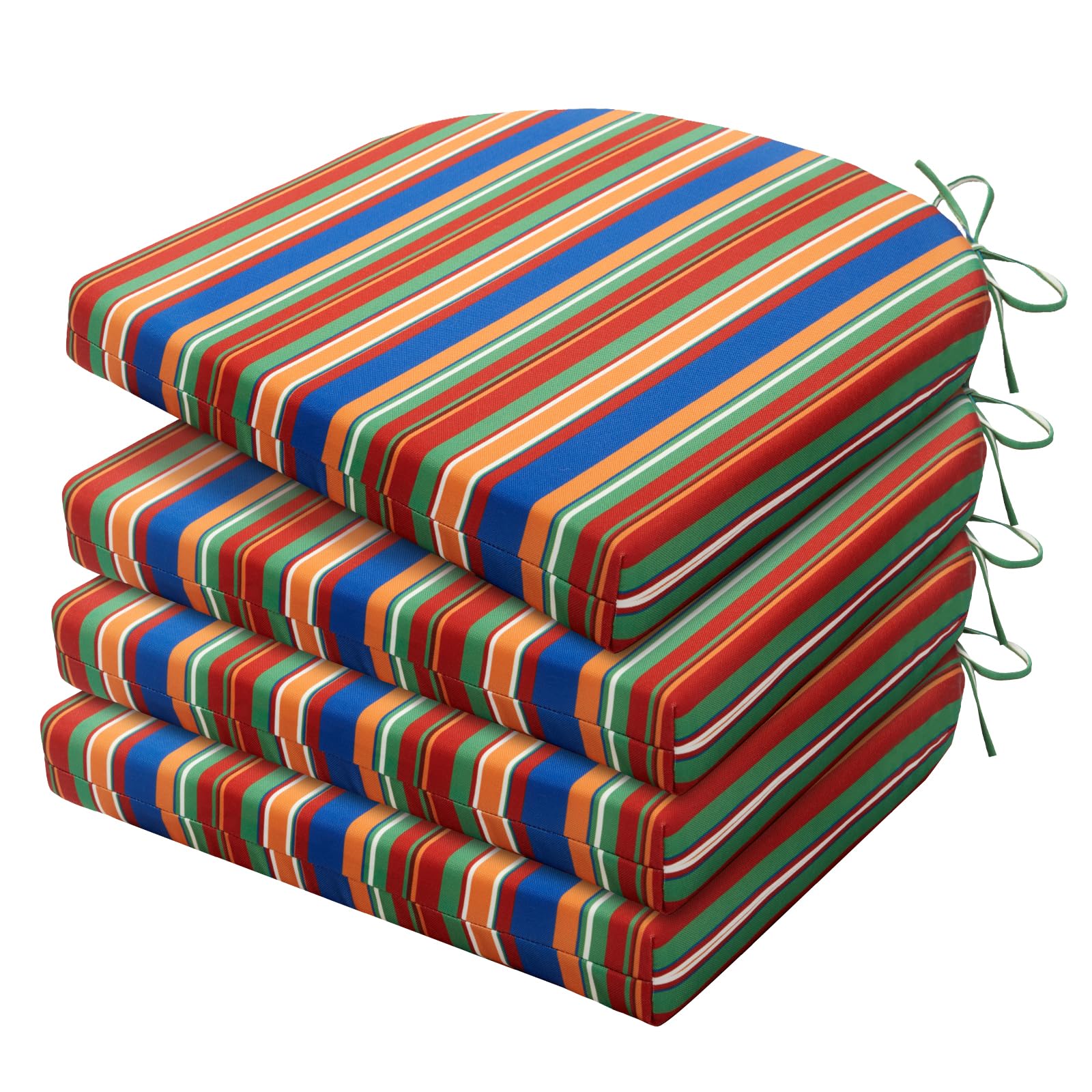 HARBOREST Outdoor Chair Cushions Set of 4 - Round Corner Water Resistant Outdoor Cushions for Patio Furniture - Patio Furniture Cushions with Ties, 17"x16"x2", Rainbow Stripes