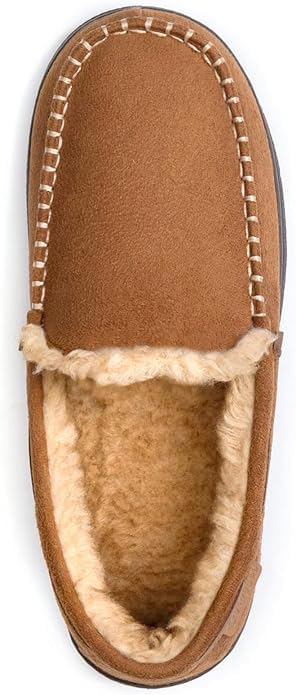 Zigzagger Men's Moccasin Slippers Memory Foam House Shoes, Indoor and Outdoor Warm Loafer Slippers, Tan, 10 M US