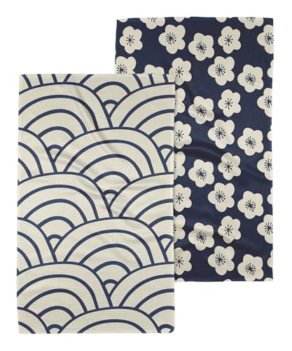 GEOMETRY Kitchen Tea Towel - Quick Dry Microfiber Cloth Dish Towels for Kitchen Drying - 18" x 30" Premium Quick Dry Towel - Every Sunday + Every Level (Every Bloom 2-Pack Set)