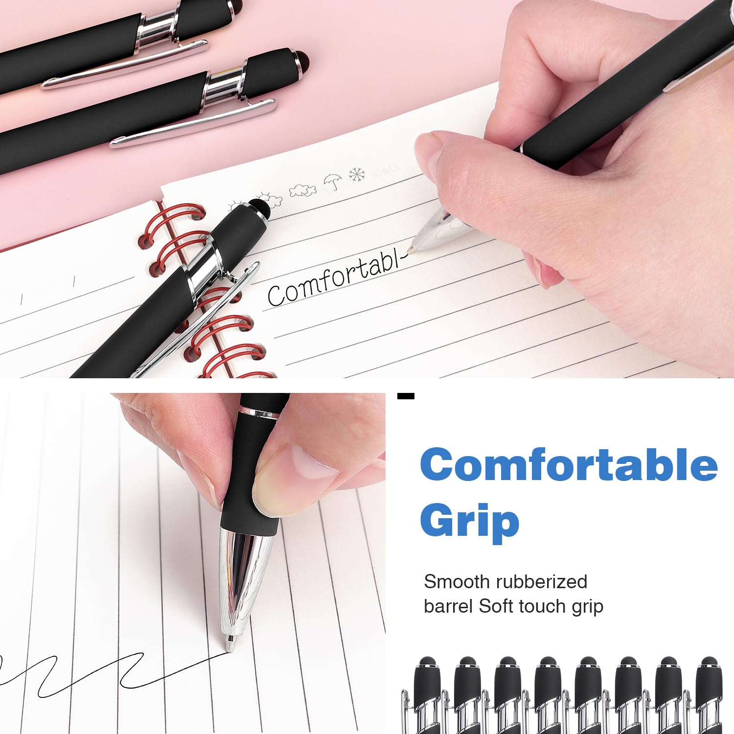 Bribobo 8 Pack Black Ballpoint Pen 2-in-1 Stylus Retractable Ballpoint Pen with Stylus tip, Metal Stylus Pen for Touch Screens, 1.0 mm Black Ink