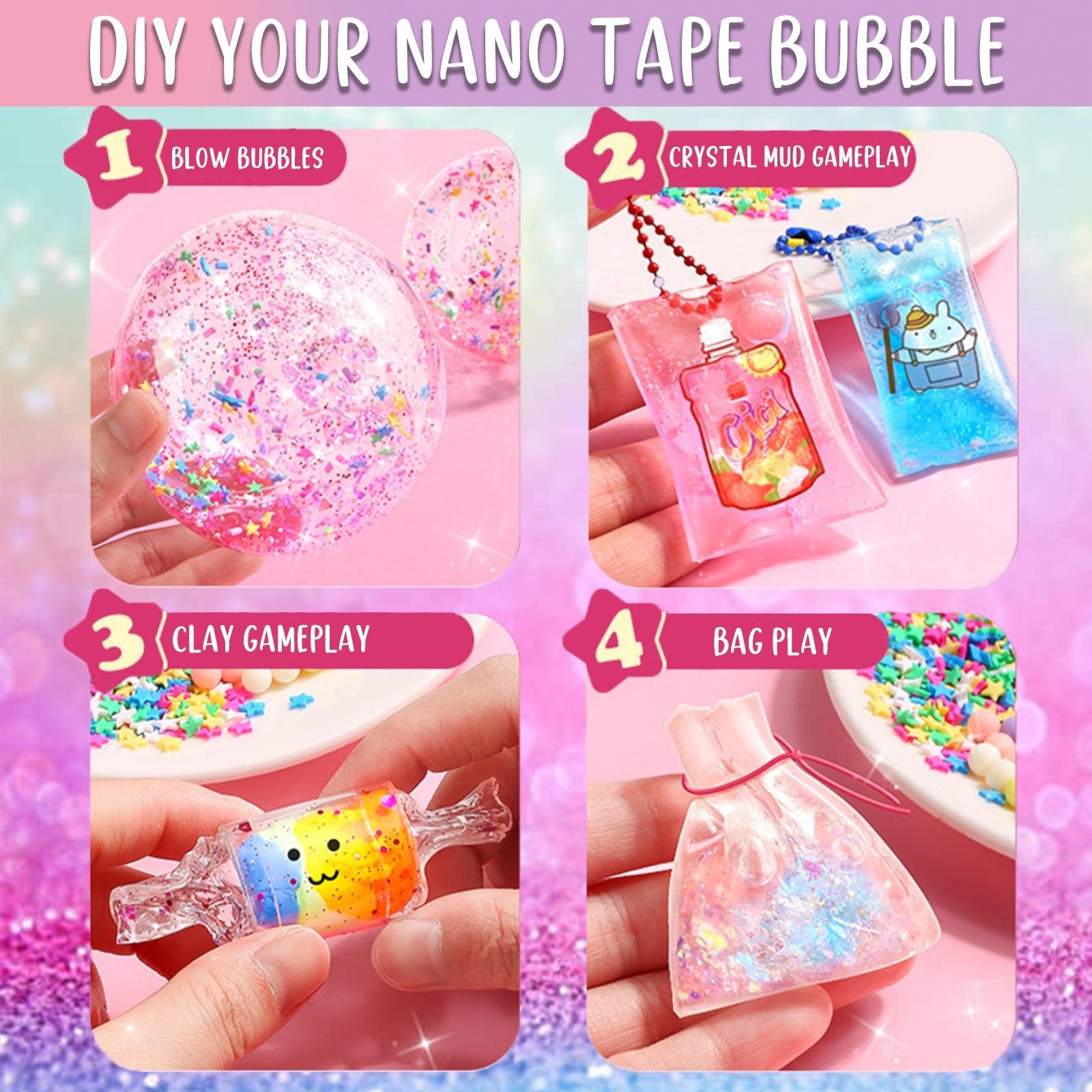 Nano Tape Bubble Kit for Kids, Squishy Maker Making Kit, Nano Tape Bubbles with Box
