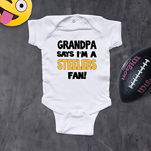 NanyCrafts Baby's My Grandpa says I'm a Steelers Fan Bodysuit Newborn Black