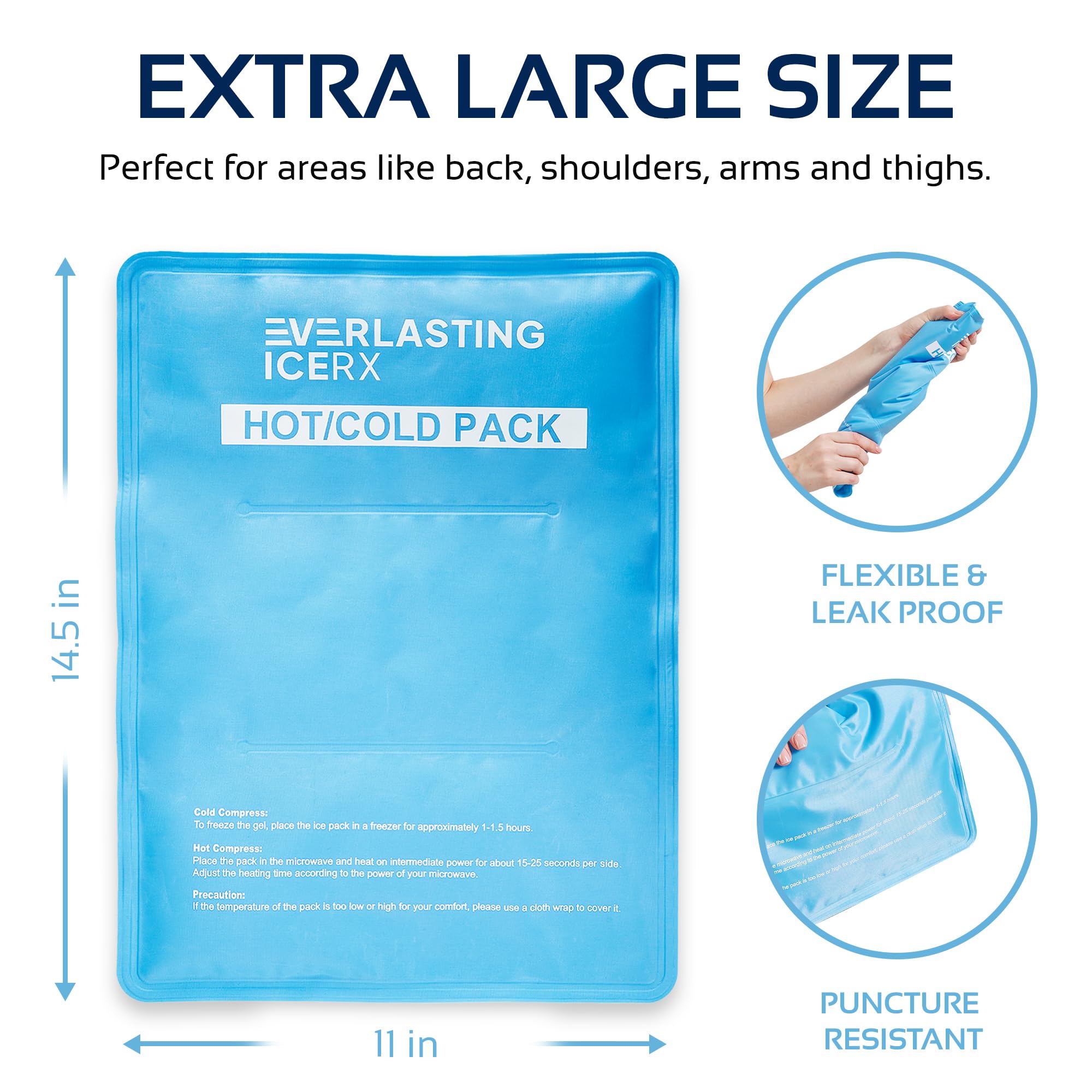Reusable Ice Pack for Injuries | 11" x 14.5" - 2 Pack XL | Hot & Cold Pack | Large Ice Pack for Back Pain Relief, Soft Ice Packs Reusable, Flexible When Frozen