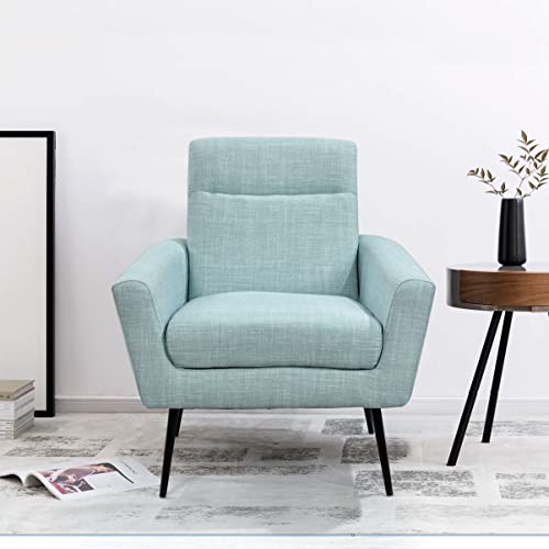 Tiokop Mid Century Modern Upholstered Fabric Accent, Living Room, Bedroom Leisure Single Sofa (Metal Legs),TV armrest seat,Suitable for Small Space Home,Office,Coffee Chair,Light Blue