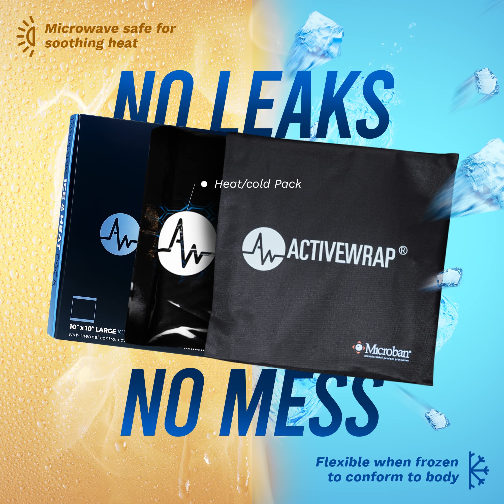 ActiveWrap - Ice Pack for Injuries Reusable Gel Packs, Hot Cold Packs First Aid, Pain Management, Injury Recovery, Ice Compress with Individual Pack Covers, Elbow, Medium, 6 x 9 inches