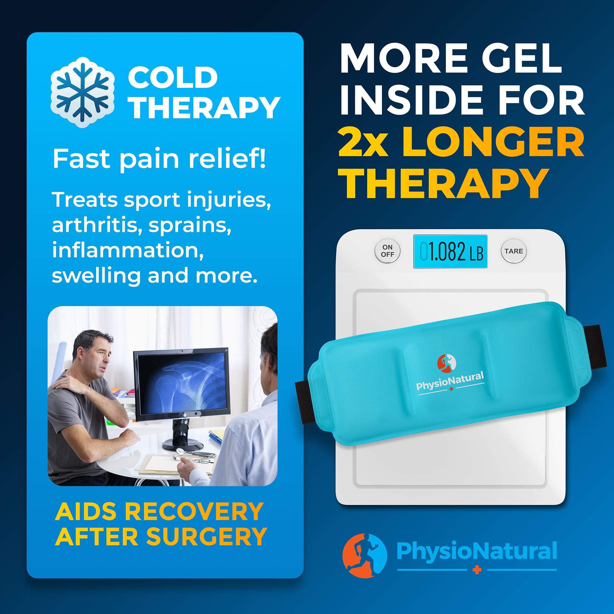 Cold Therapy Reusable Gel Pack with Secure Wrap for Instant Relief of Back Pain, Sore Shoulders, Swollen Knees - Ideal for Injuries, Arthritis, Sprains, Aches, and Surgery Recovery