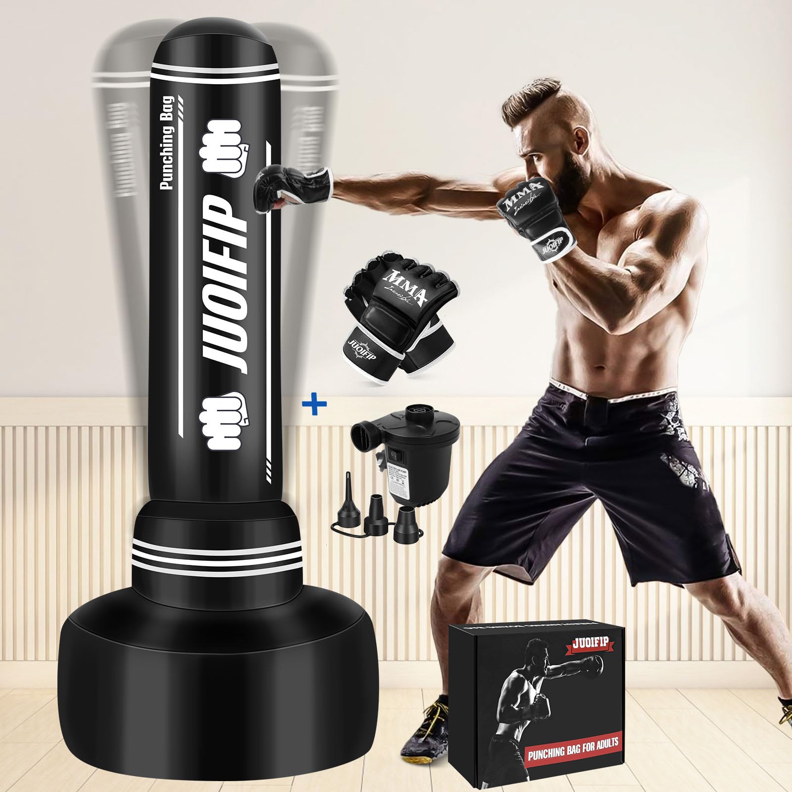 Freestanding Punching Bag with Boxing Gloves and Electric Air Pump - 69” Punching Bag with Stand Adult, Women Men Standing Boxing Bag Inflatable Kickboxing Bag for Training MMA Thai Fitness