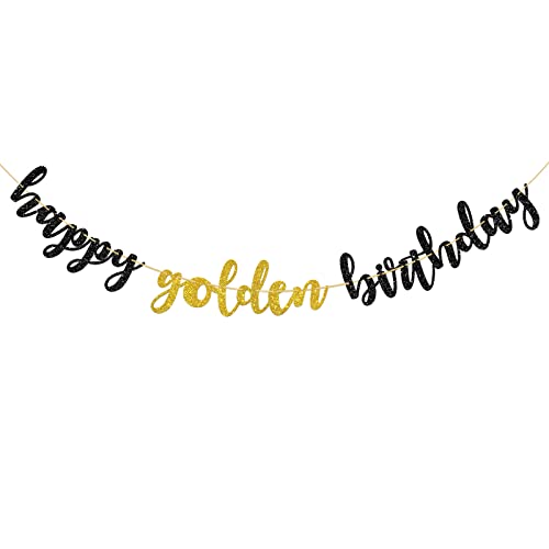Halodete Happy Golden Birthday Banner, Happy 30th 40th 50th 60th Birthday Banner, Happy Birthday Party Decorations - Black Gold Glitter