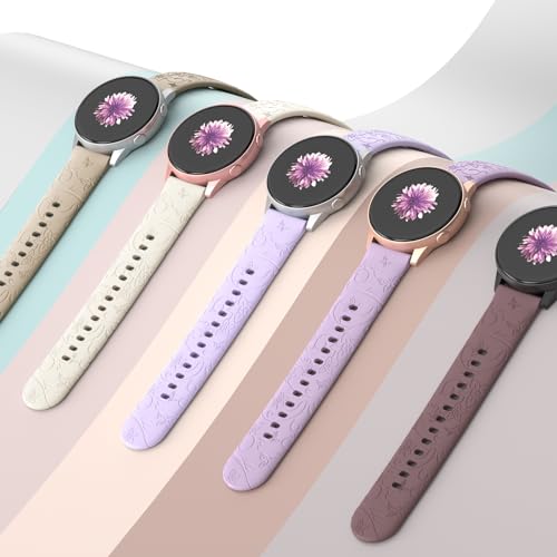 Floral Engraved Band Compatible with Samsung Galaxy Watch 6/5/4 40mm 44mm/Watch 5 Pro 45mm/Galaxy Watch 4 Classic 42mm 46mm/Active 40mm/Active 2 40mm 44mm/Galaxy Watch 3 41mm/Galaxy Watch 42mm Strap