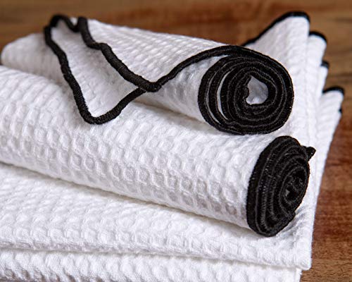 Kitchen Towels Dishcloths 100% Cotton, White Waffle Weave Bleach Friendly, Set of 8, 12 in x 12 in, Absorbent Cleaning Dish Cloths Paperless Towels, Gray Border