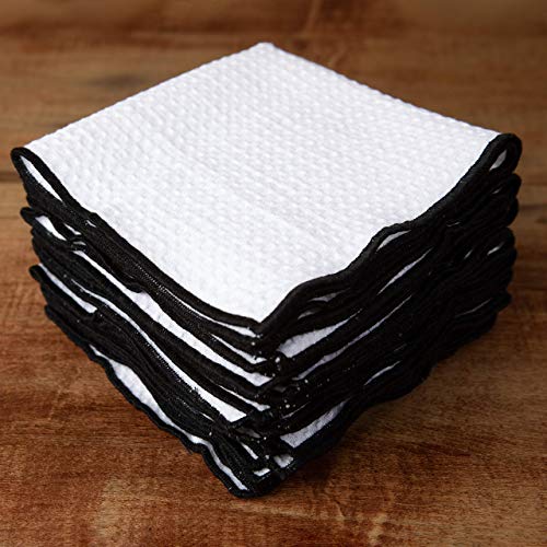 Kitchen Towels Dishcloths 100% Cotton, White Waffle Weave Bleach Friendly, Set of 8, 12 in x 12 in, Absorbent Cleaning Dish Cloths Paperless Towels, Gray Border