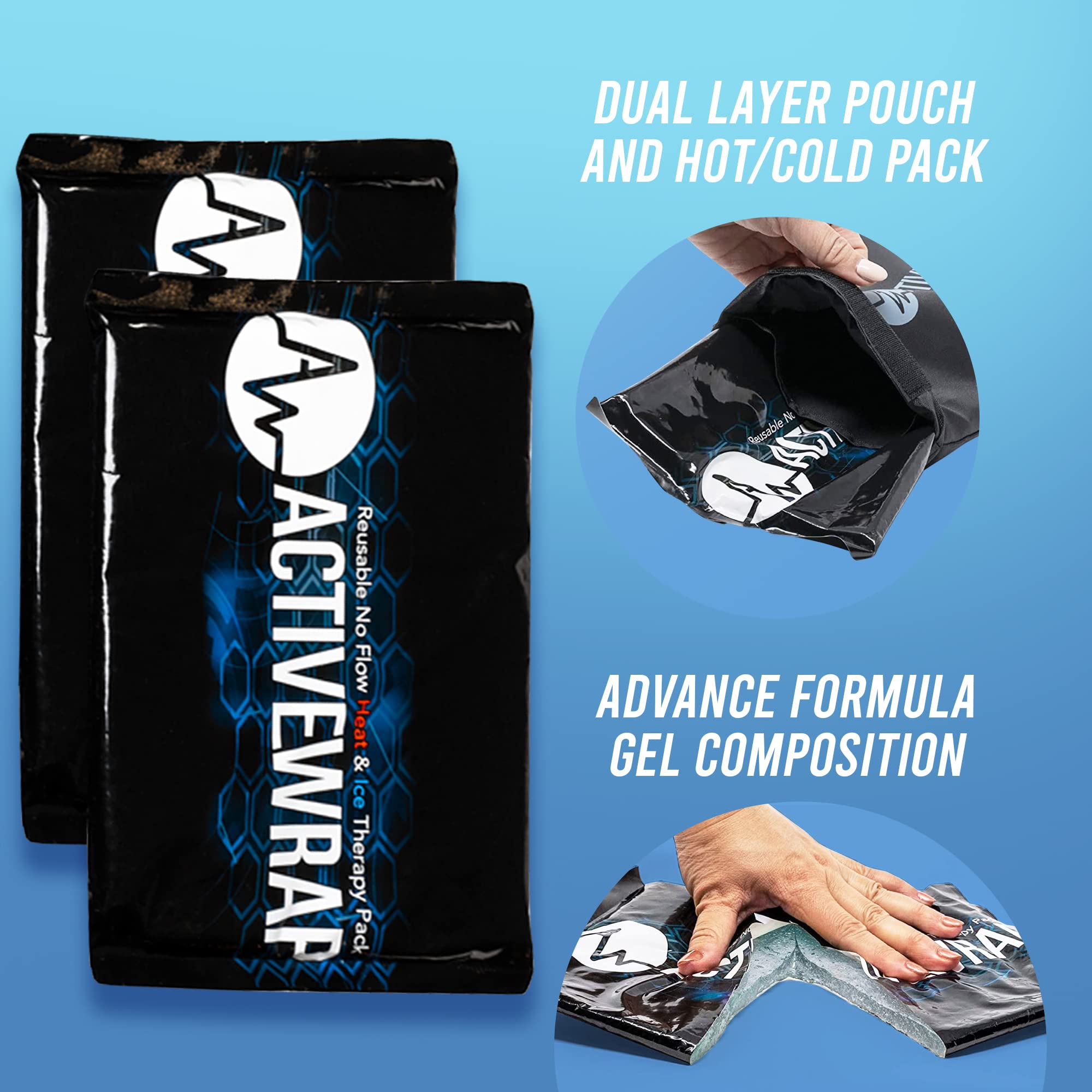 ActiveWrap - Ice Pack for Injuries Reusable Gel Packs, Hot Cold Packs First Aid, Pain Management, Injury Recovery, Ice Compress with Individual Pack Covers, Elbow, Medium, 6 x 9 inches