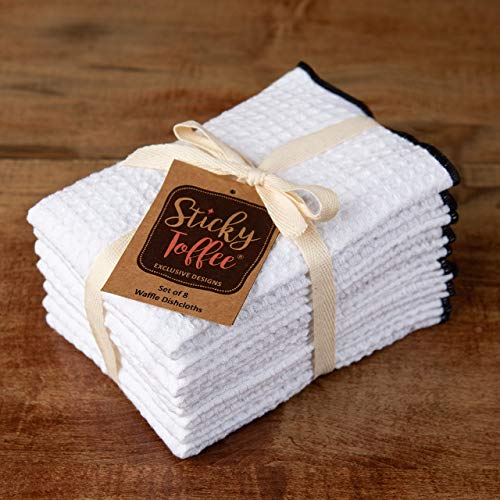 Kitchen Towels Dishcloths 100% Cotton, White Waffle Weave Bleach Friendly, Set of 8, 12 in x 12 in, Absorbent Cleaning Dish Cloths Paperless Towels, Gray Border