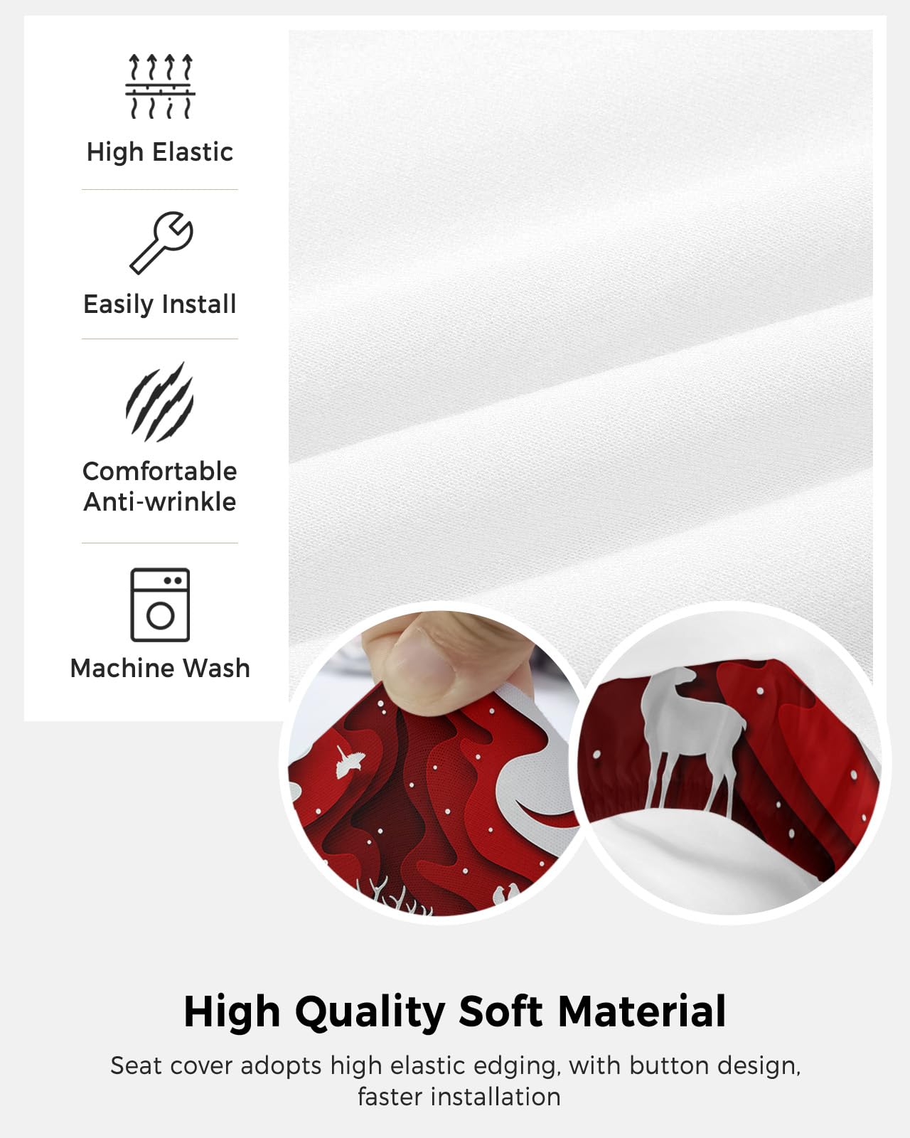 Xmas Tree Office Chair Cover Stretchable Computer Chair Seat Cover Backrest Slipcovers, Stretchable Rotating Desk Chair Seat Cushion Split Protectors Christmas Contemporary Red Deer Star Bird