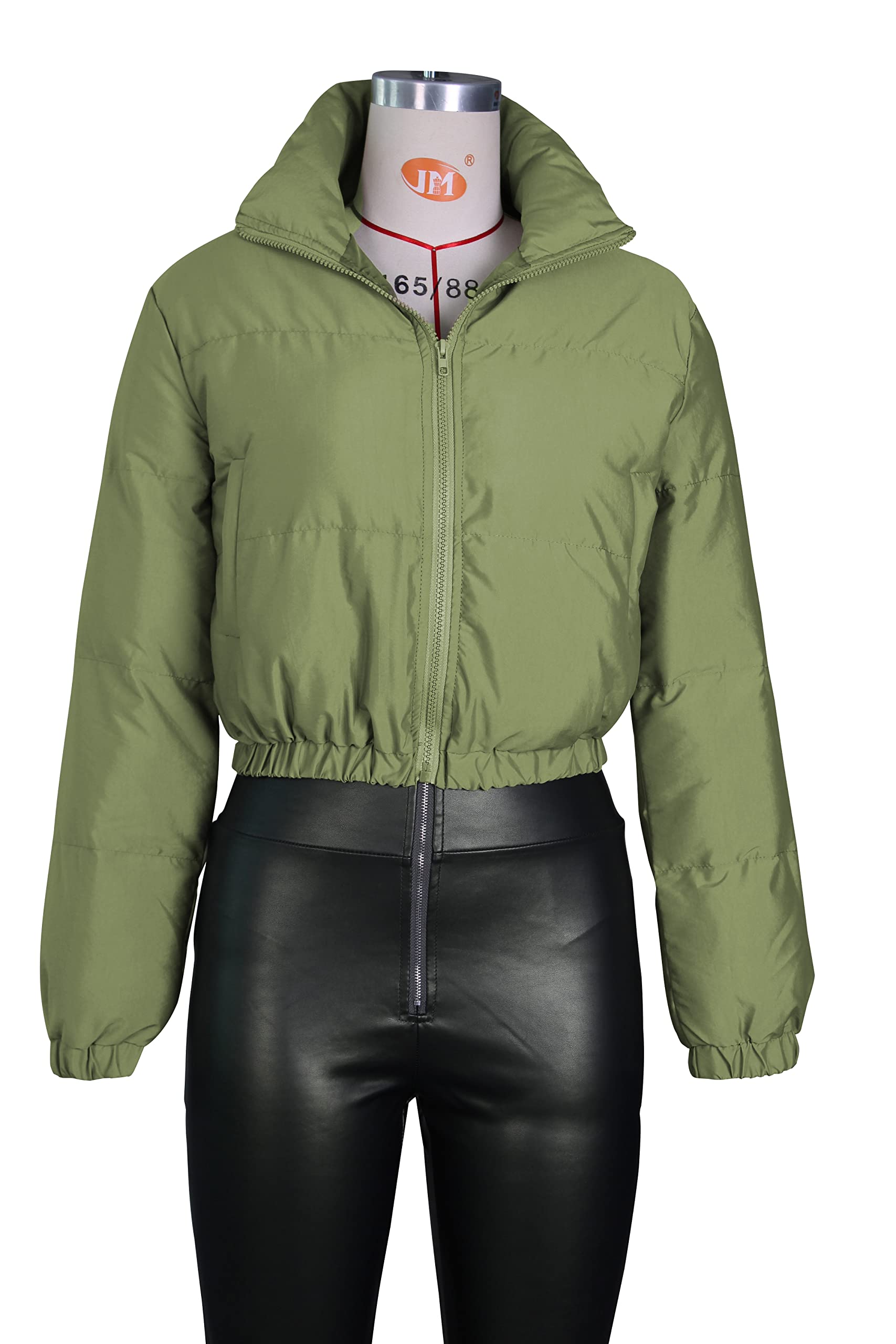 Alunzoem Womens Winter Jacket Long Sleeve Stand Collar Cropped Down Coat Outerwear Green XL