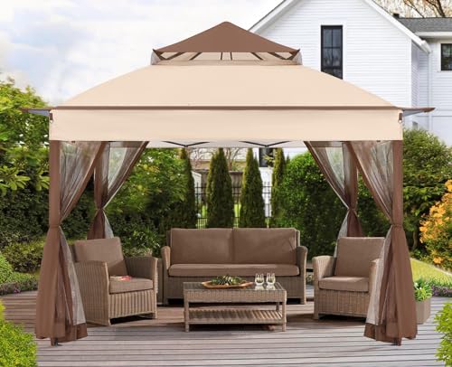 ABCCANOPY Pop Up Gazebo 11x11 - Outdoor Canopy Tent with Mosquito Netting for Patio Garden Backyard (Beige)