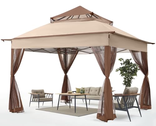 ABCCANOPY Pop Up Gazebo 11x11 - Outdoor Canopy Tent with Mosquito Netting for Patio Garden Backyard (Beige)