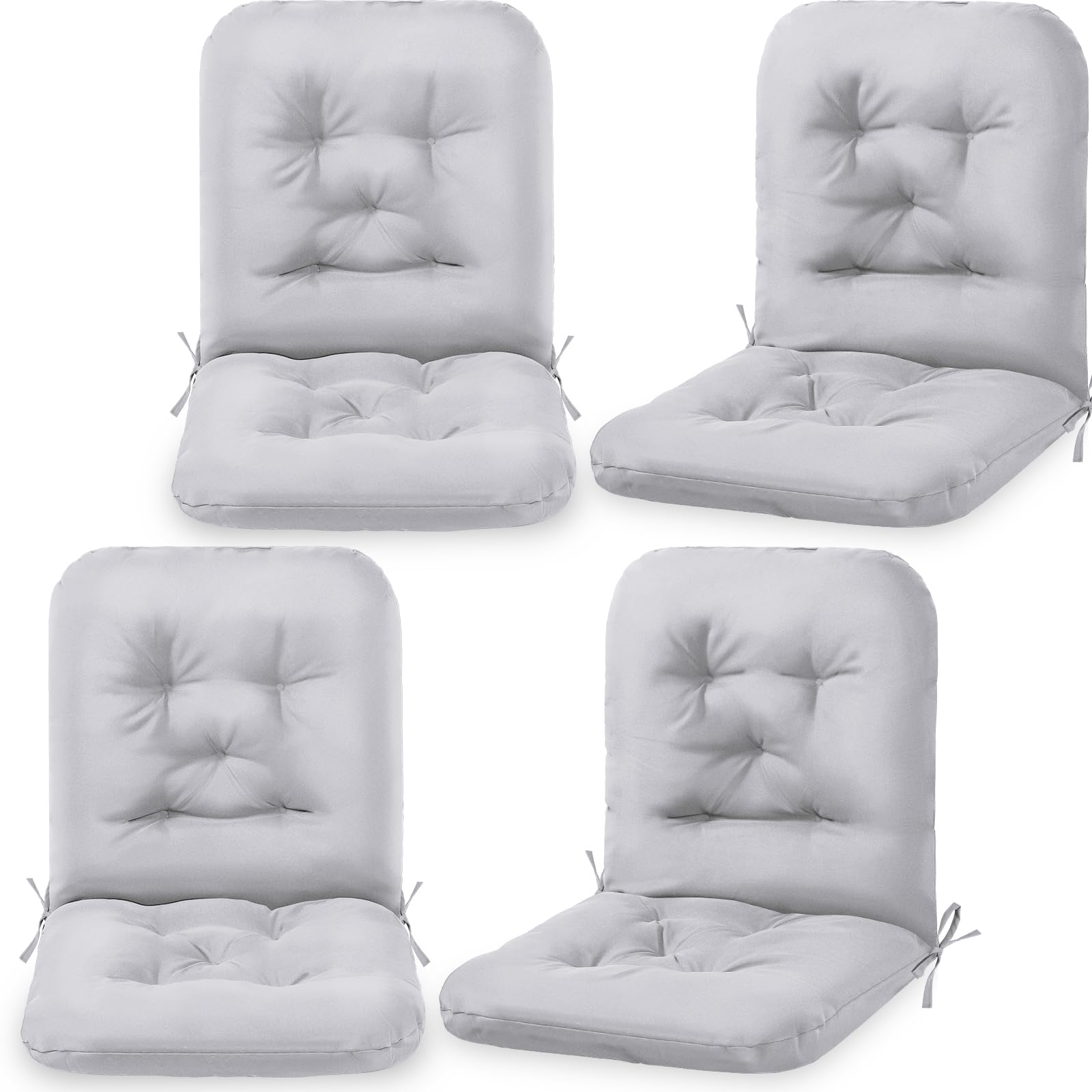Chunful Tufted Back Chair Cushion Indoor Outdoor Weather Resistant Swivel Rocker Patio Chair Cushions for Outdoor Furniture(Light Gray,4 Pack)