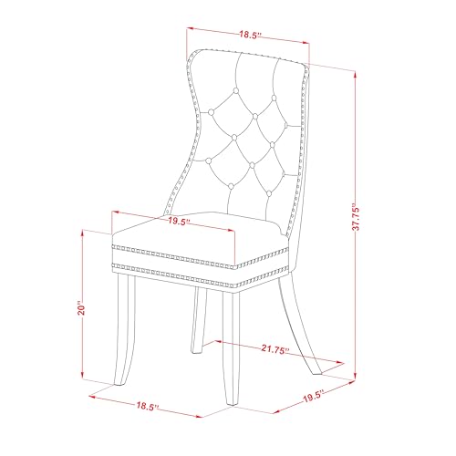 East West Furniture DAP2F29 Dallas Parson Chairs - Button Tufted Nailhead Navy Blue Polyester Fabric Padded Dining Chairs, Set of 2, Linen White