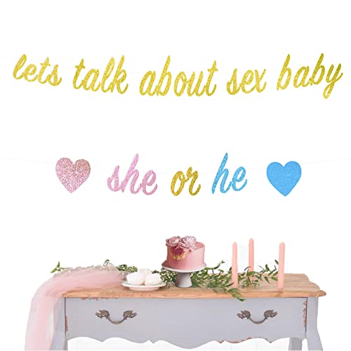 Gender Reveal Banner- Lets Talk About Sex Baby She or He banner-Unssembled For Boy or Girl, Blue or Pink Party Decor, Gender Reveal Banner Decor Party Favor