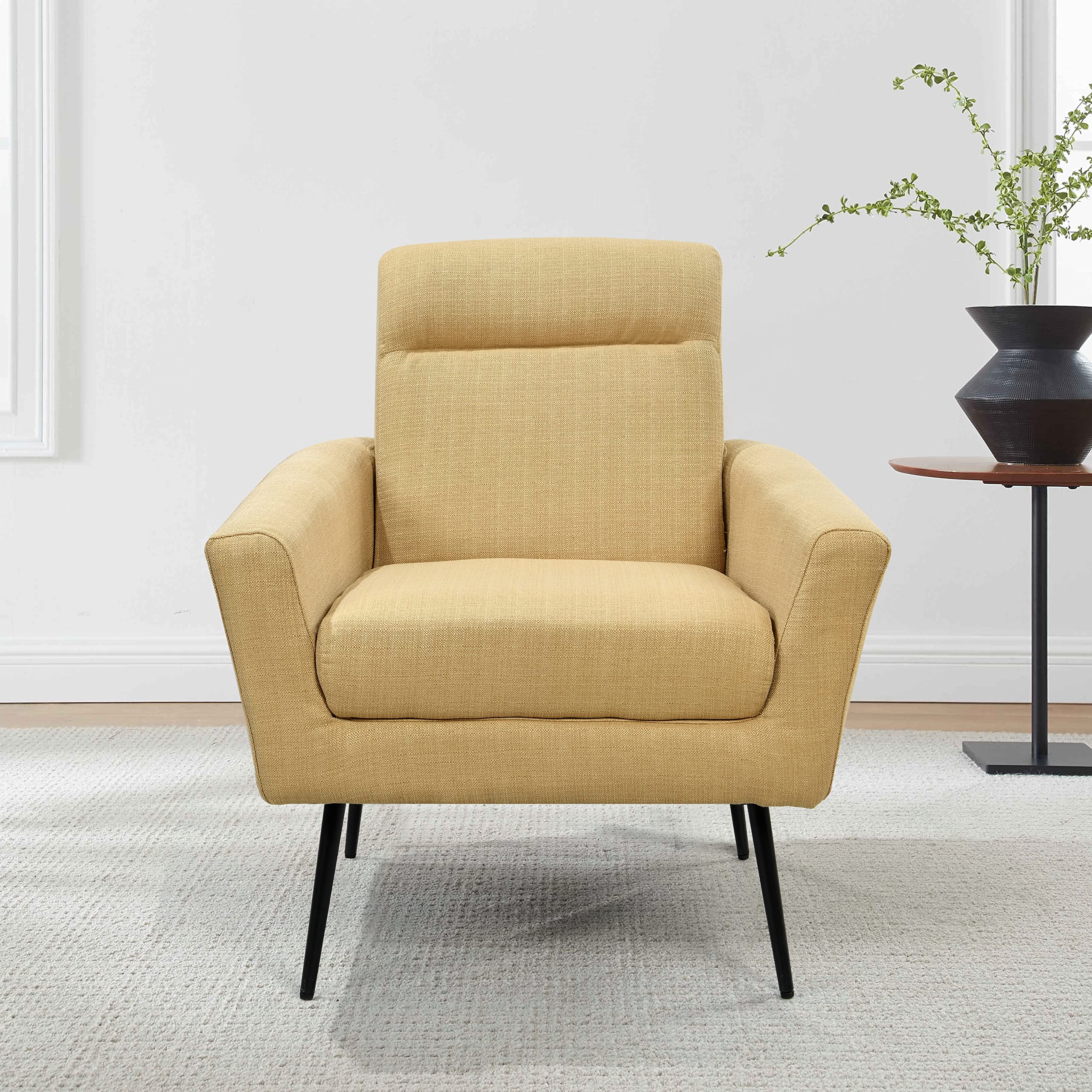 Lepfun Mid Century Modern Upholstered Fabric Accent, Living Room, Bedroom Leisure Single Sofa (Metal Legs), TV armrest seat, Suitable for Small Space Home, Office, Coffee Chair,Yellow