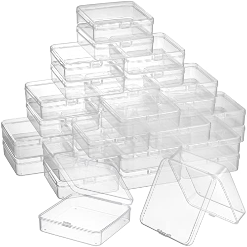 Kingrol 30 Pack Mini Clear Plastic Storage Containers with Lids, 3.75 x 3.75 x 1.1 Inch Empty Hinged Boxes for Beads, Jewelry, Tools, Craft Supplies, Flossers, Fishing