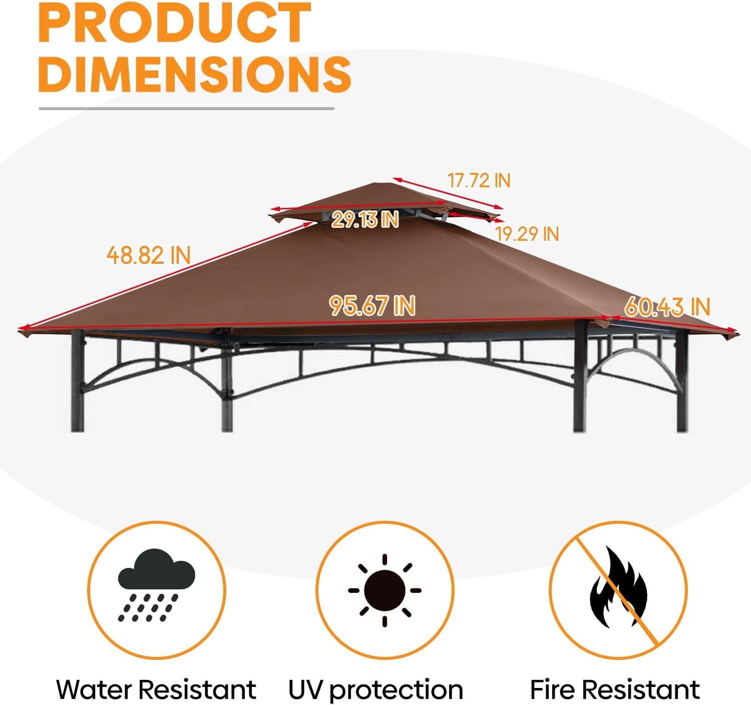 Grill Gazebo Replacement Canopy Roof, 5'x8' Outdoor BBQ Top, Double Tiered Shelter Cover Fit for Model L-GG001PST, L-GZ238PST (Brown)