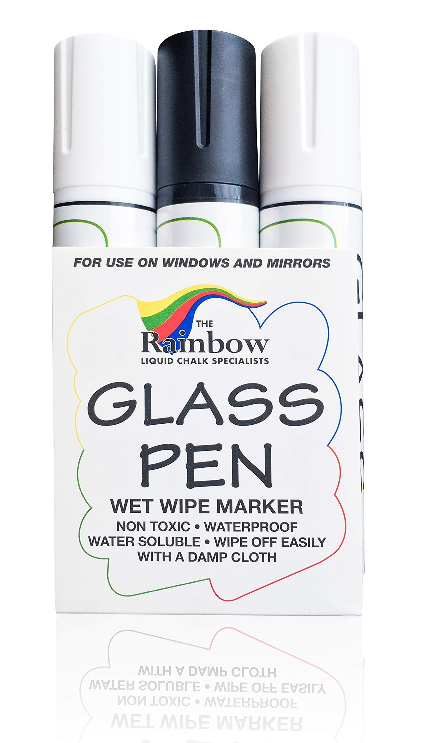 Glass Pen Window Marker: Jumbo Liquid Chalk Markers for Glass Washable, Car Marker & Mirror Paint Pen - Graduation Car Windows, Storefront Windows & Party, Holiday (3 Pens - Black & White - Wide Tip)