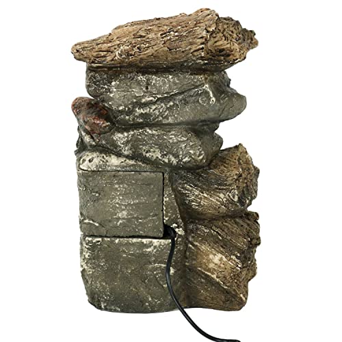 Sunnydaze Indoor Electric Tabletop Fountain with LED Lights - Decorative Tiered Rock and Log Waterfall Design - Quiet and Soothing Water Sound - Small 10.5 Inch Desktop Size
