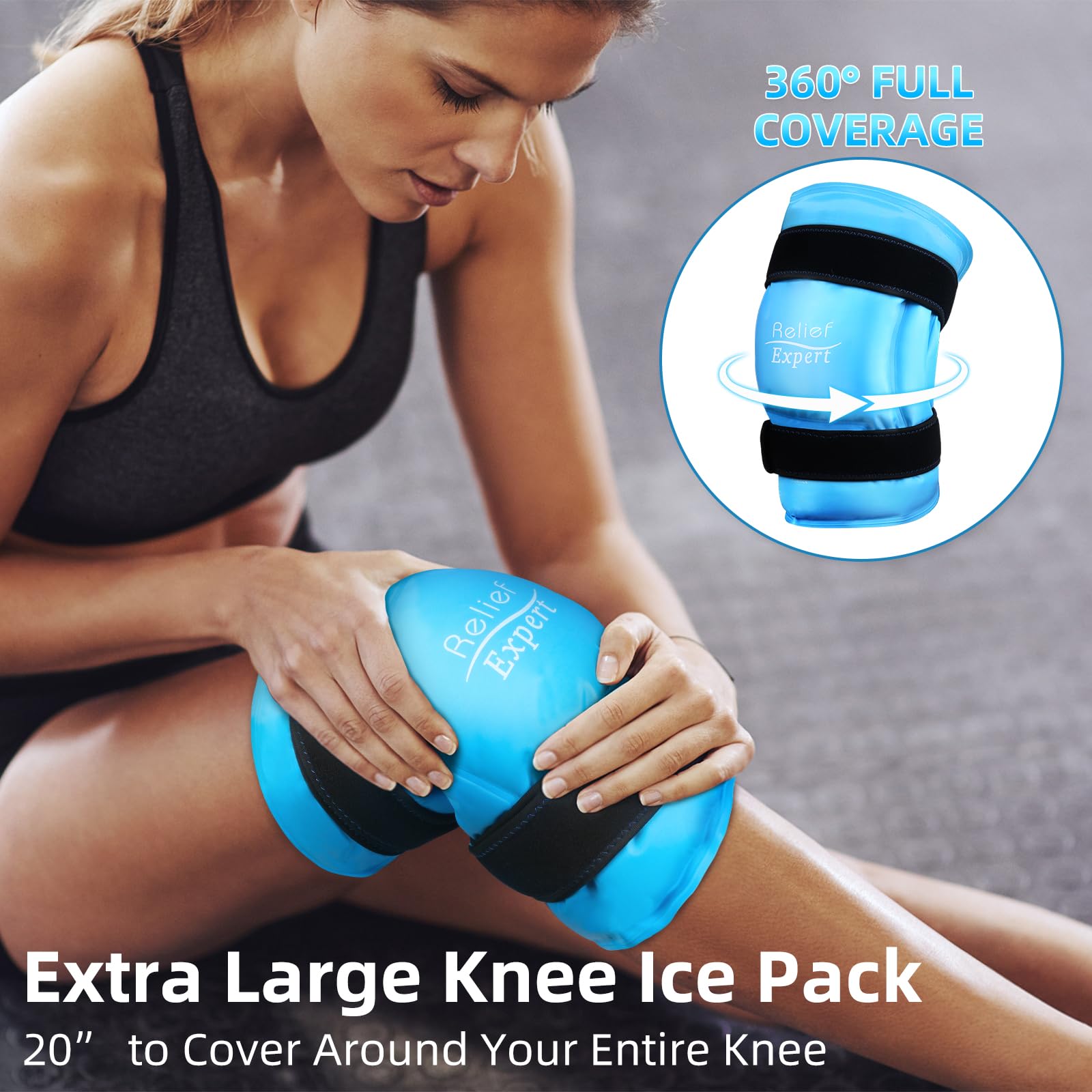 XXXL Knee Ice Pack Wrap Around Entire Knee After Surgery, 20‘’ Extra Large Reusable Gel Ice Pack, Ice Wraps for Soothing Discomfort