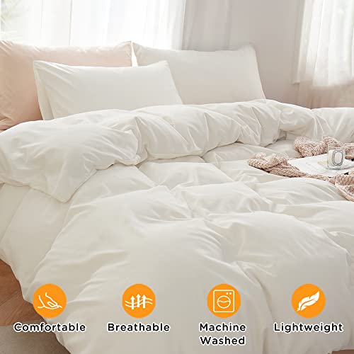 TOCOMOA Duvet Cover Queen Size, 100% Microfiber Off White Comforter Cover Set, Ultra Soft 3 Pieces Bedding Set with 1 Duvet Cover 90x90 inches and 2 Pillowcases