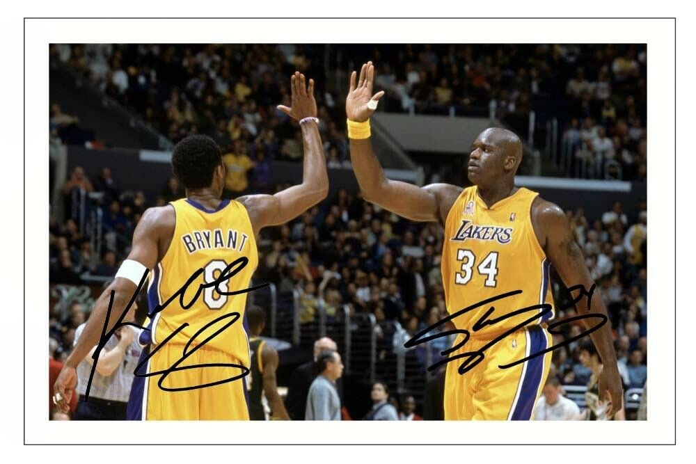 Kobe Bryant & Shaquille O'Neal Signed 6X4 Inch Photo Print Pre Printed Signature Basketball Autograph Gift