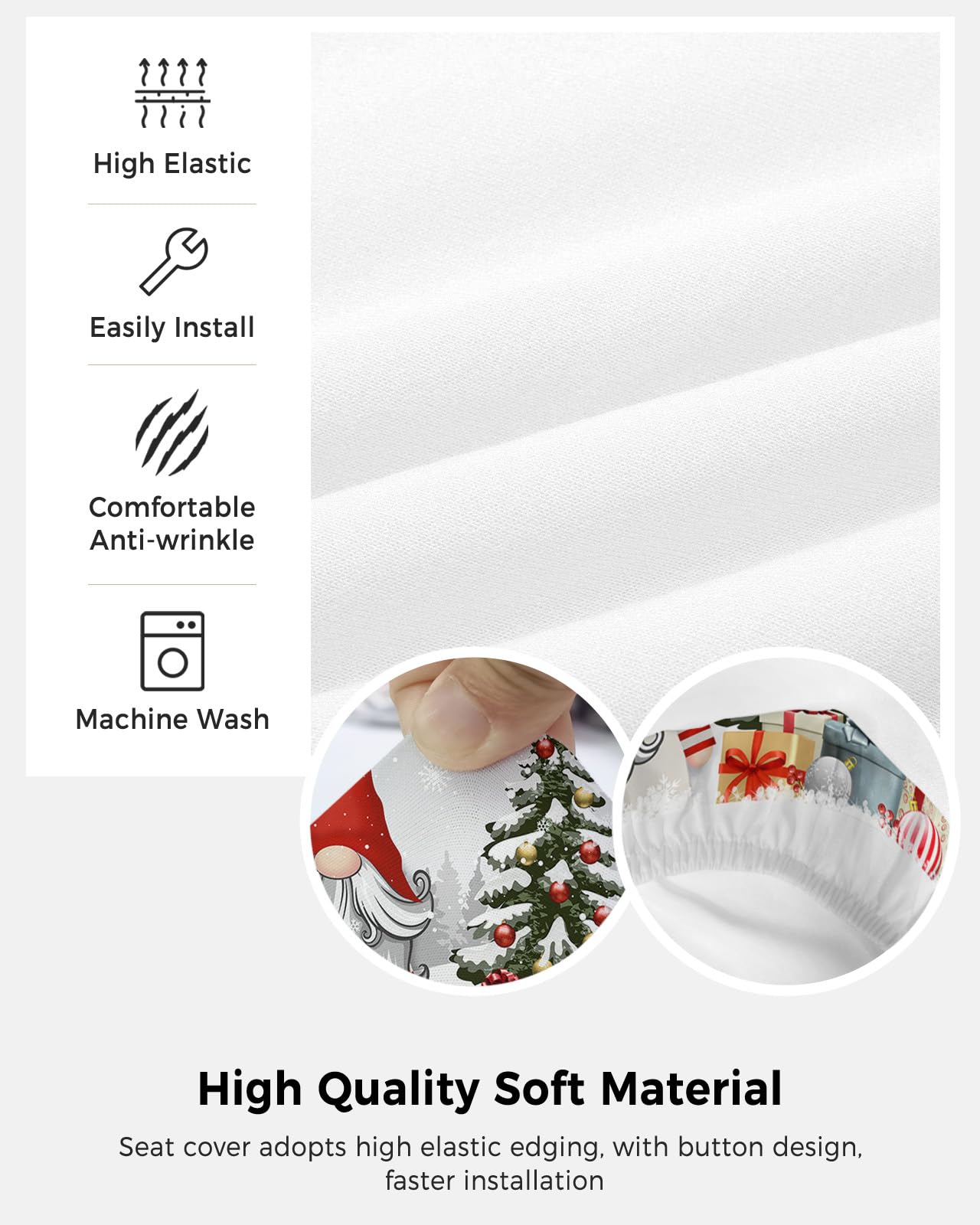 Christmas Pine Office Chair Cover Stretchable Computer Chair Seat Cover Backrest Slipcovers, Stretchable Rotating Desk Chair Seat Cushion Split Protectors Silver Branch Leaves Gnomes Tree Balls