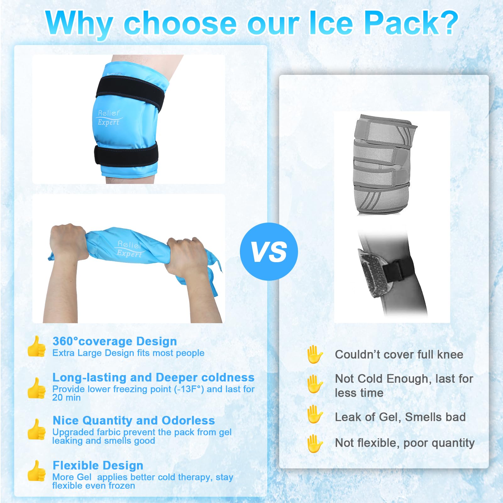 XXXL Knee Ice Pack Wrap Around Entire Knee After Surgery, 20‘’ Extra Large Reusable Gel Ice Pack, Ice Wraps for Soothing Discomfort