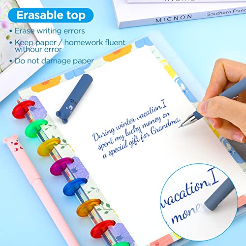 PAFUWEI 32pcs-8 Pens 24 Refills Black Blue Red Erasable Pens, Cartoon Panda Animal Pattern Erasable Ballpoint Pen Erasable Gel Pens Rub Out Pens for Kids Student