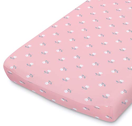 The Peanutshell Pink Floral Changing Pad Cover Set for Baby Girls | 2 Pack Set | Pink Roses & Ditsy Floral