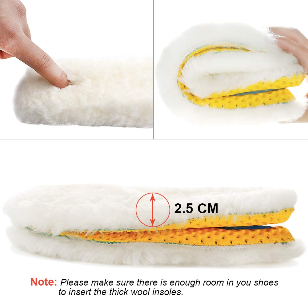 Ailaka Sheepskin Sport Wool Insoles for Women & Men, Premium Thick Fur Fleece Replacement Warm Inserts for Shoes Boot Slippers Sneakers 1 Pair