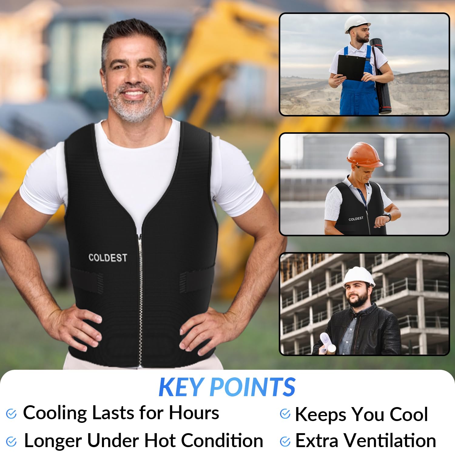 Coldest Cooling Vest - Adjustable Vest Jacket for Hot Weather, Reusable Ice packs, Ice Vest for Men & Women for Cycling, Running, Athletes