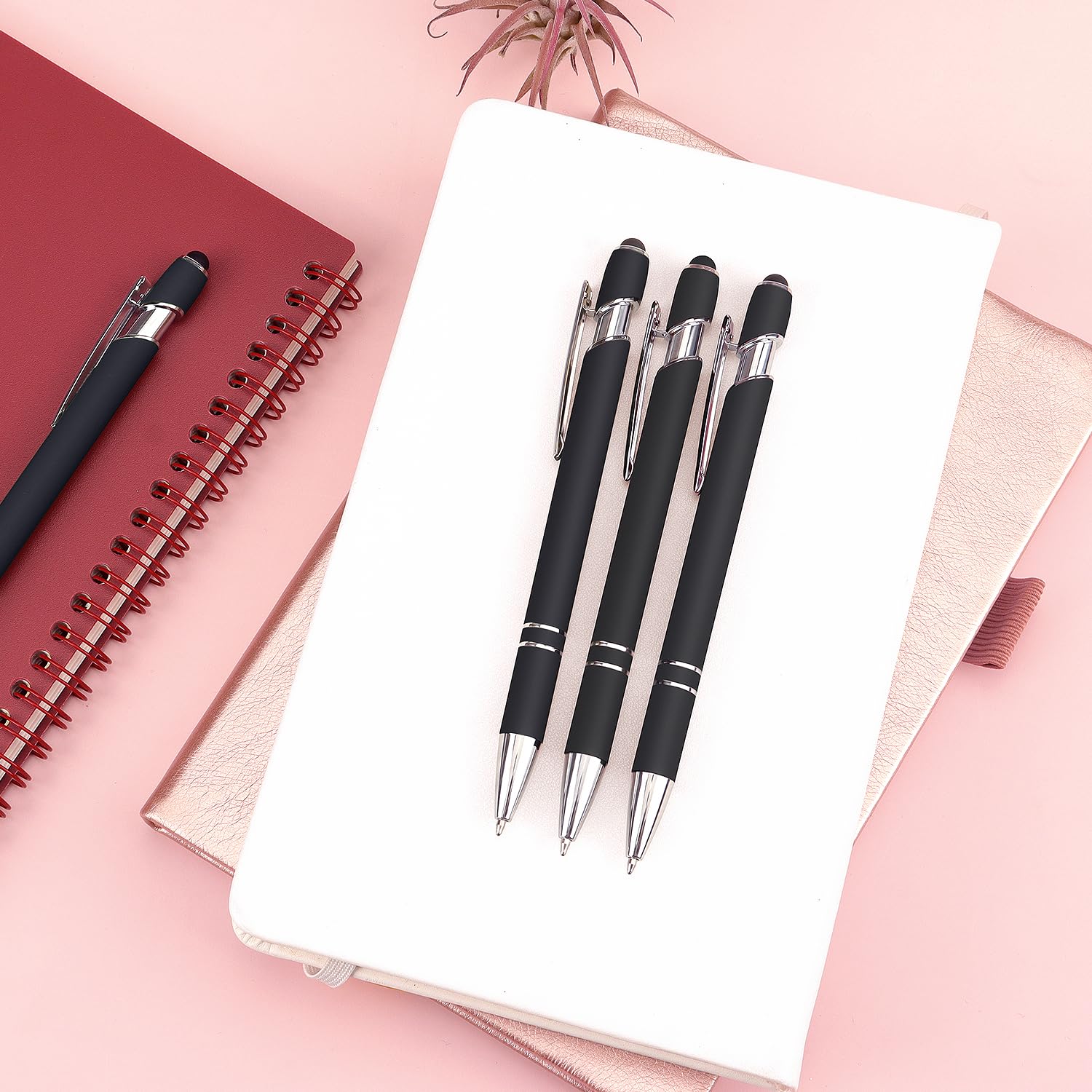 Bribobo 8 Pack Black Ballpoint Pen 2-in-1 Stylus Retractable Ballpoint Pen with Stylus tip, Metal Stylus Pen for Touch Screens, 1.0 mm Black Ink