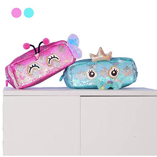 Cute Pencil Case for Kids & Sequin Cosmetic Brush Bag for Women,Reversible Glitter Handbag Makeup Organizer Purse,Travel Storage Pouch (Rose Red Butterfly)