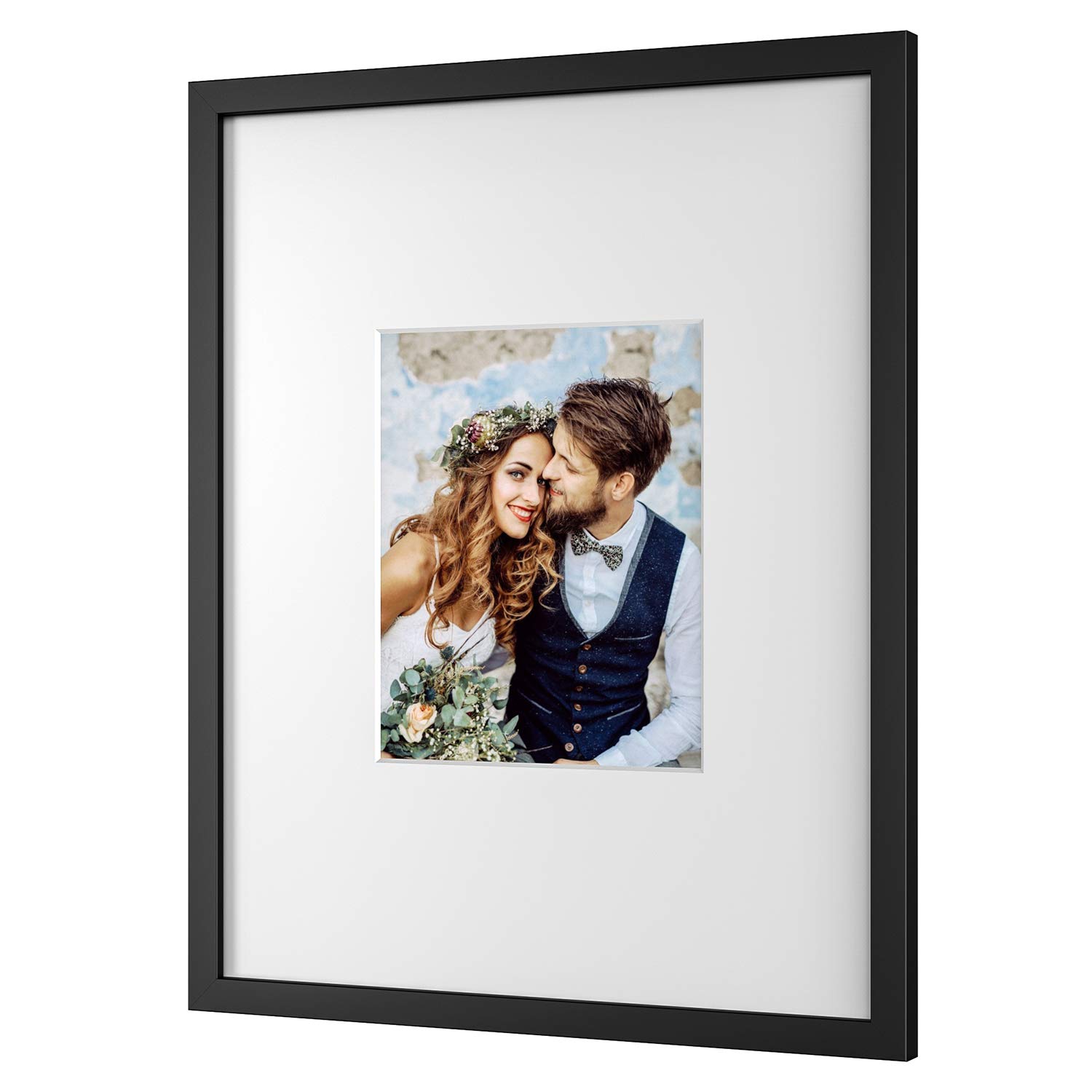 ONE WALL Tempered Glass 16x20 Signature Picture Frame with White Mat Display 8x10 Photo for Wedding, Celebrations and Graduation, Black Wood Frame for Wall Hanging - Mounting Hardware Included