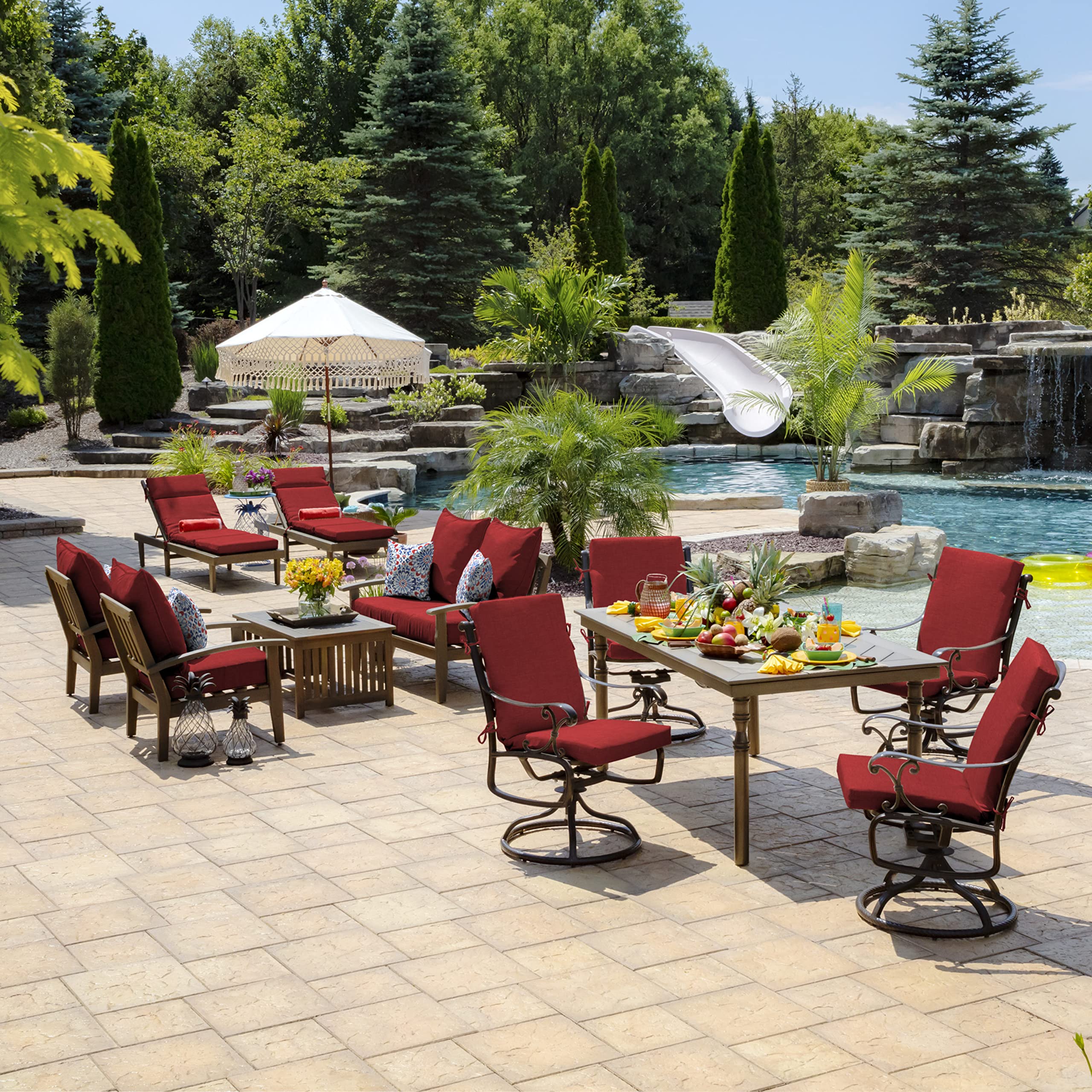Arden Outdoor Deep Seat Set, 24 x 24, Rain-Proof, Fade Resistant, Deep Seat Bottom and Back Cushion 24 x 24, Ruby Red Leala