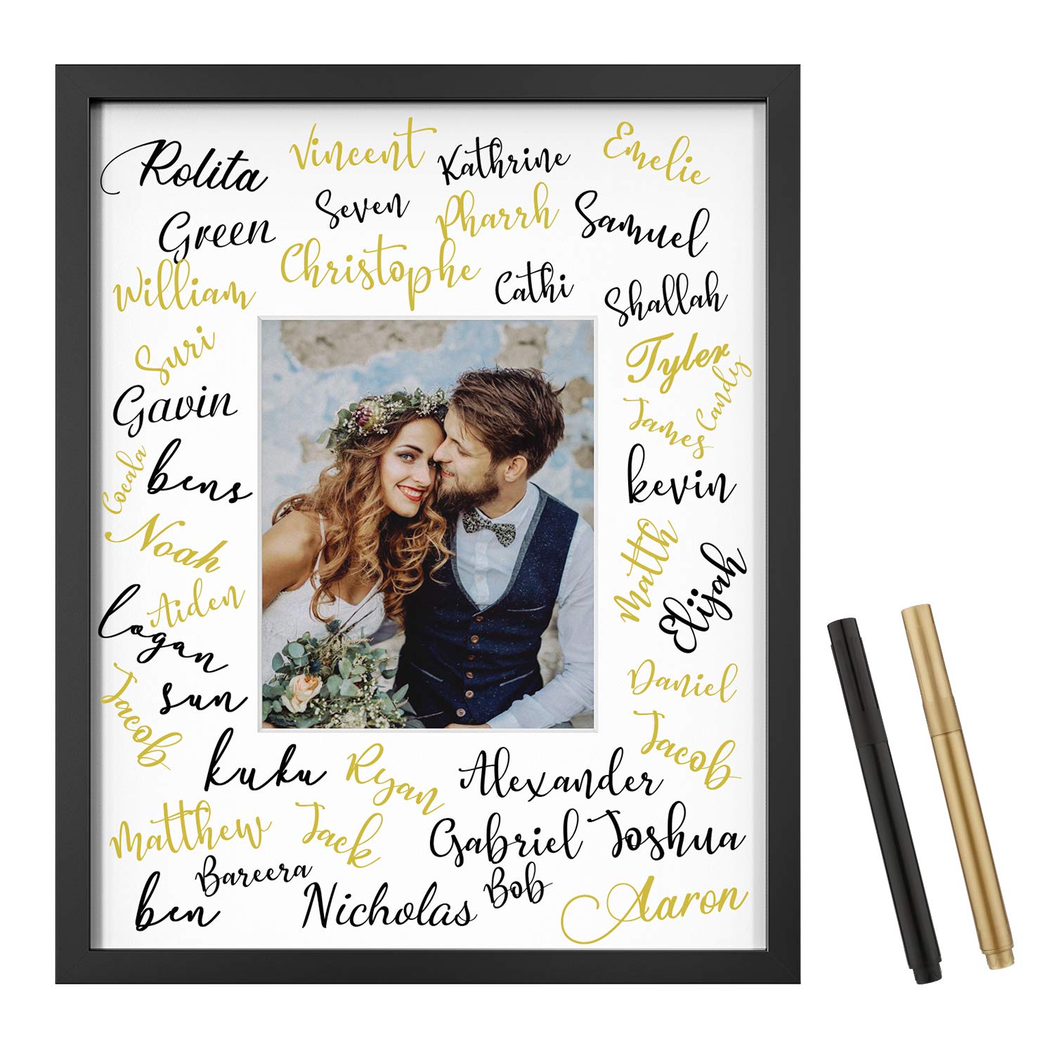 ONE WALL Tempered Glass 16x20 Signature Picture Frame with White Mat Display 8x10 Photo for Wedding, Celebrations and Graduation, Black Wood Frame for Wall Hanging - Mounting Hardware Included