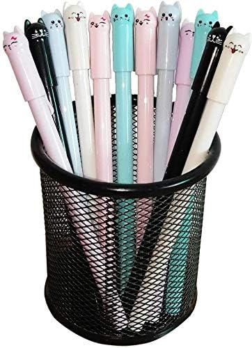 Sencoo 12 Pack Erasable Gel Pens - Black, Cute, Kawaii Cat Pens with Ultra Fine 0.5 mm Point