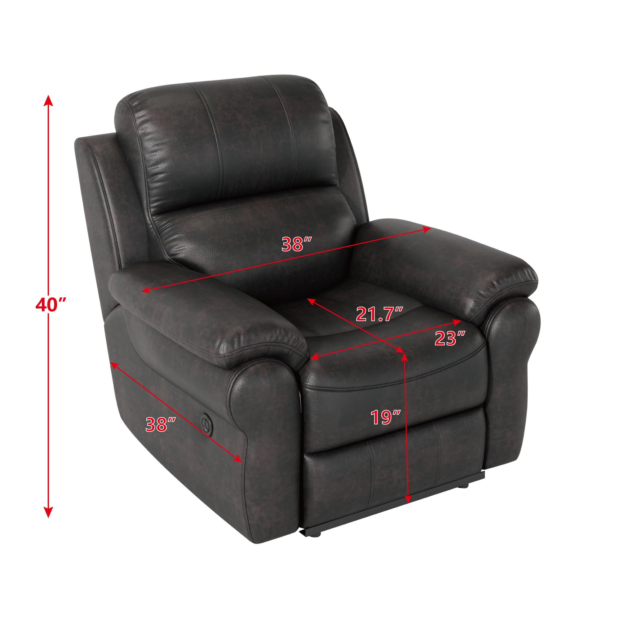 EMKK Massage Reclining Chair with Magazine Bag, USB Button, Manual Single Sofa Heavy Duty for Living Room,Home Theater Easy Lounge with Fabric Padded Seat Backrest, Espresso