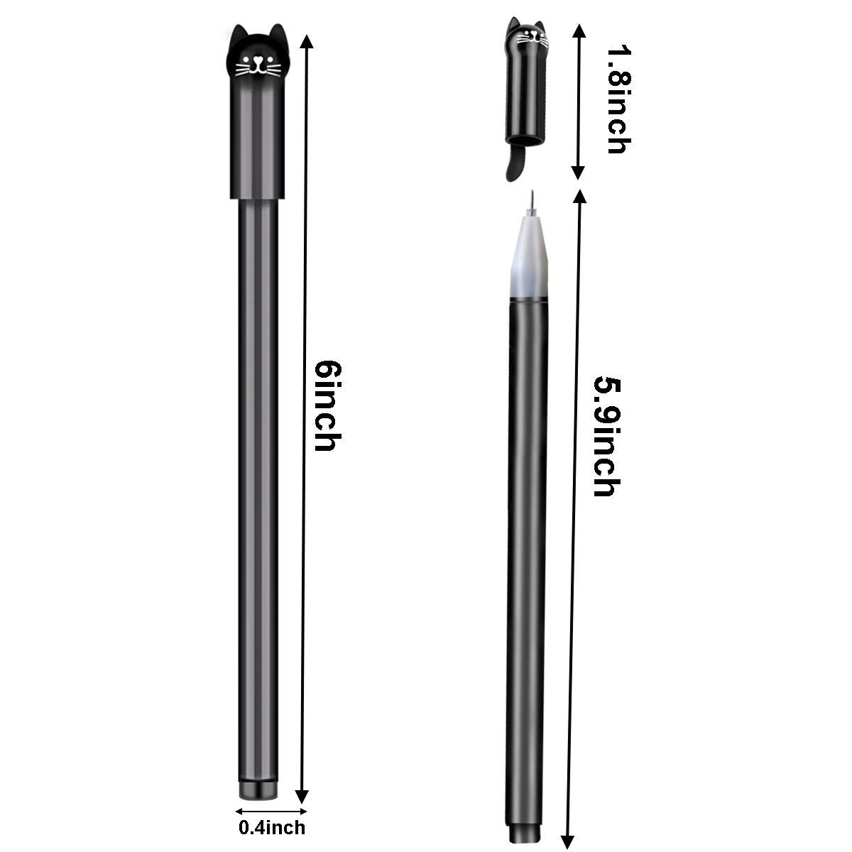 Sencoo 12 Pack Erasable Gel Pens - Black, Cute, Kawaii Cat Pens with Ultra Fine 0.5 mm Point
